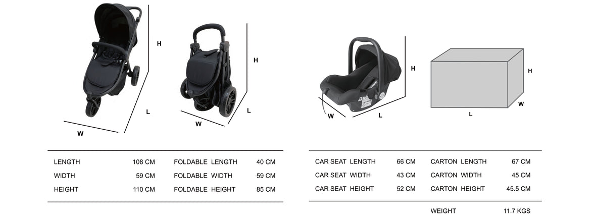 Travel System - The Chelino Cross Over 3 Wheeler Travel System