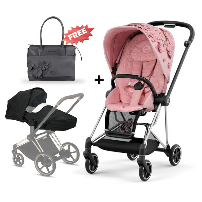 MIOS Chrome Frame with Soho Grey Seat Pack & Black Lite Carry Cot for ...